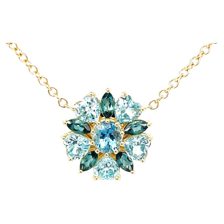 Santa Maria Mine Aquamarine, Blue Zircon and Blue Topaz Necklace 18k Y ...