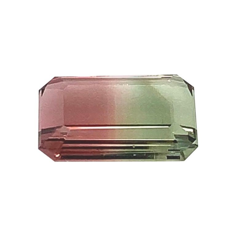 Loose 3.28 Carat Bi-Color Tourmaline Emerald Cut, Watermelon, Ring Gem ...