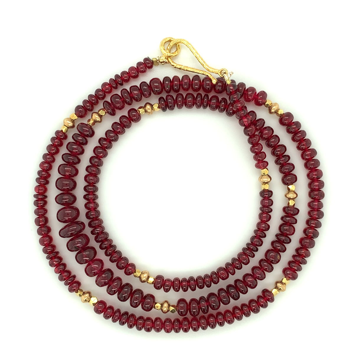 Red Spinel Bead Graduated Strand Necklace with Yellow Gold Spacers, 20 ...